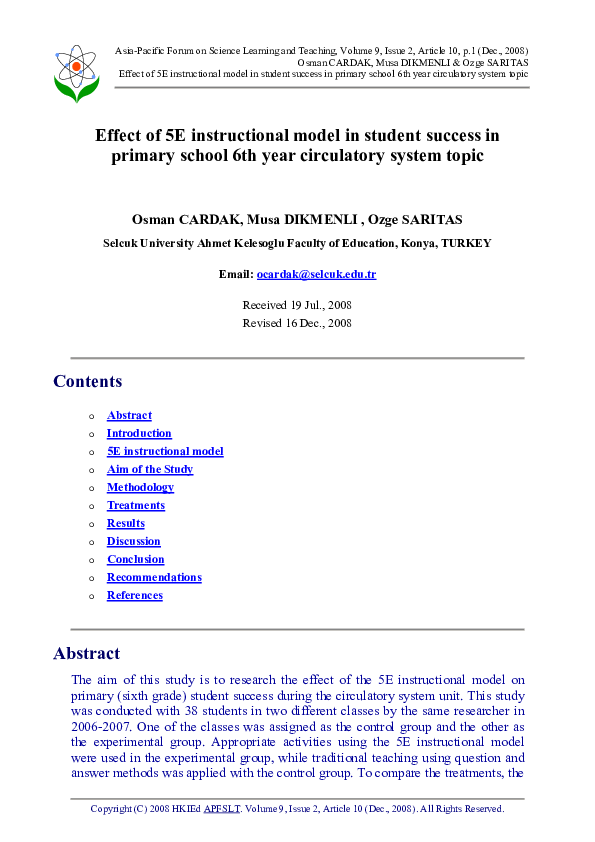 (PDF) Effect of 5E Instructional Model in Student Success in Primary ...