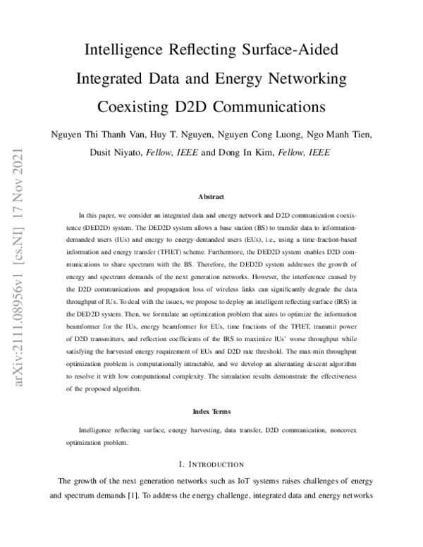 (PDF) Intelligence Reflecting Surface-Aided Integrated Data and Energy Networking Coexisting D2D ...