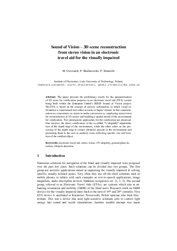 (PDF) Sound of Vision – 3D Scene Reconstruction from Stereo Vision in ...