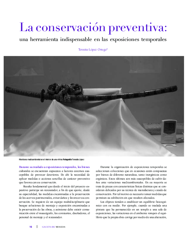 (PDF) La conservación preventiva: una herramienta indispensable en las exposiciones temporales