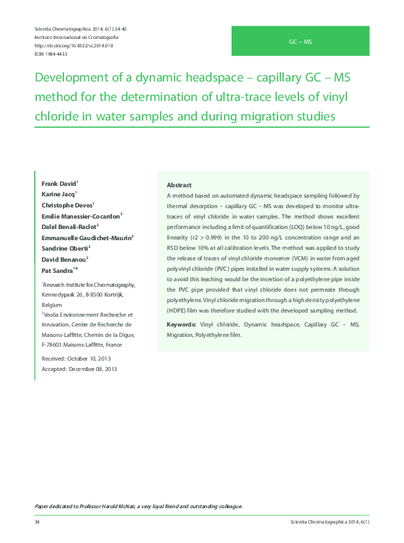 (PDF) Development of a dynamic headspace - capillary GC - MS method for the determination of ...