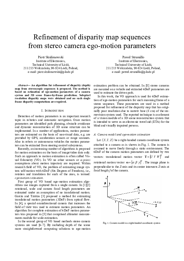 (PDF) Refinement of disparity map sequences from stereo camera ego-motion parameters