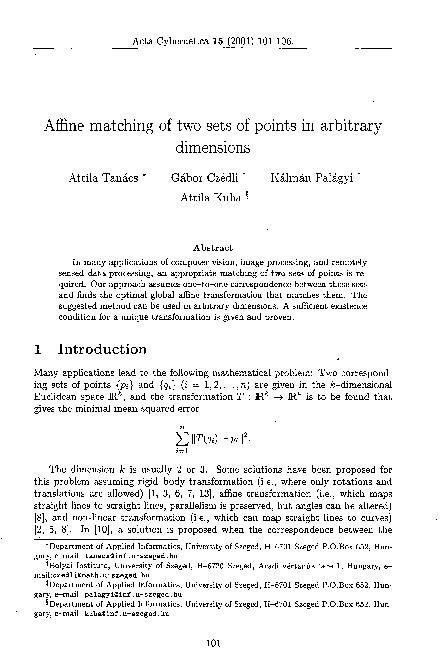 (PDF) Affine matching of two sets of points in arbitrary dimensions