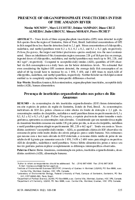 (PDF) Presence of oOrganophosphate Insecticides in fish of the Amazon River