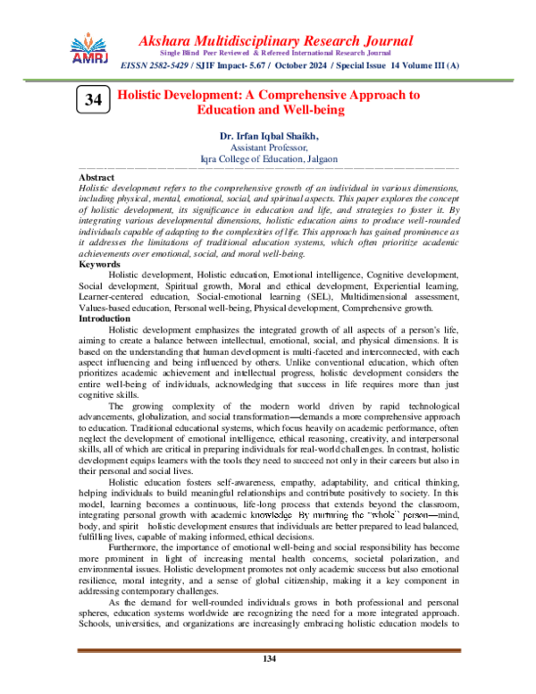 (PDF) Holistic Development: A Comprehensive Approach to Education and ...