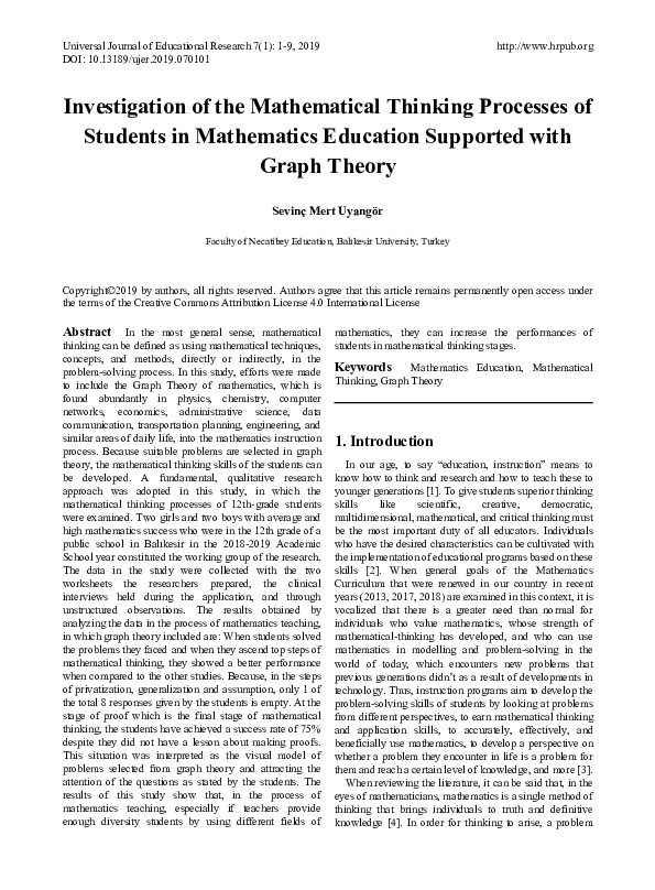 (PDF) Investigation of the Mathematical Thinking Processes of Students ...
