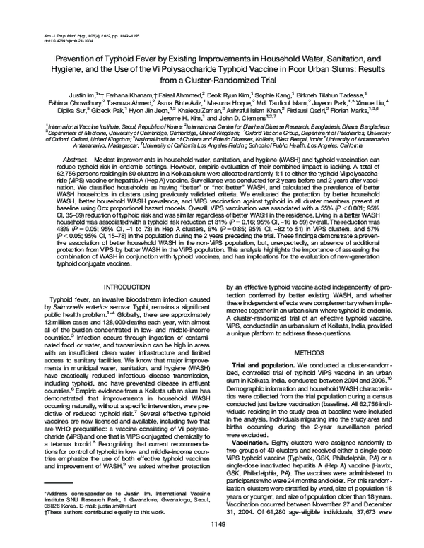 (PDF) Prevention of Typhoid Fever by Existing Improvements in Household ...