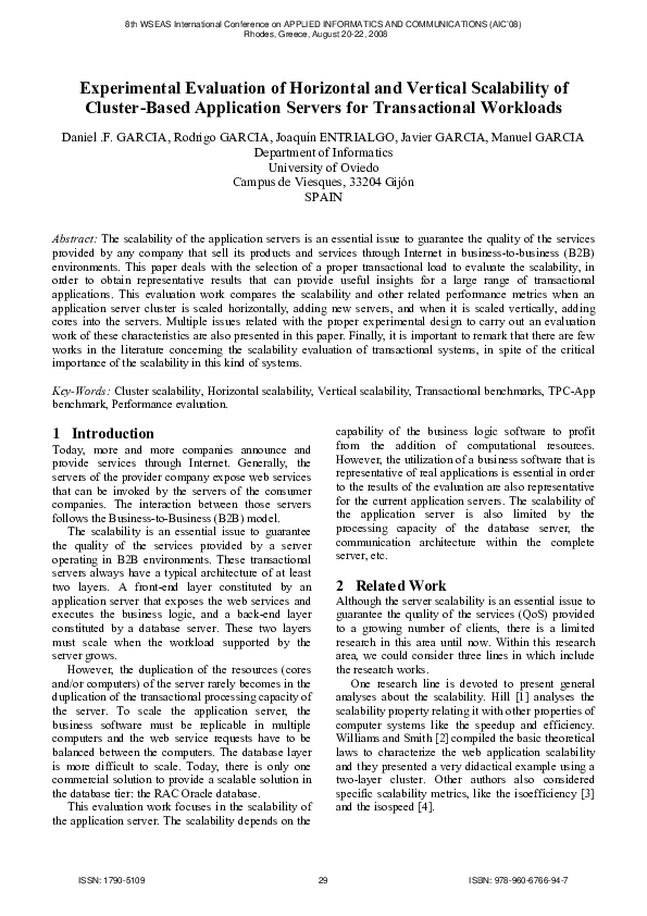(PDF) Experimental evaluation of horizontal and vertical scalability of ...