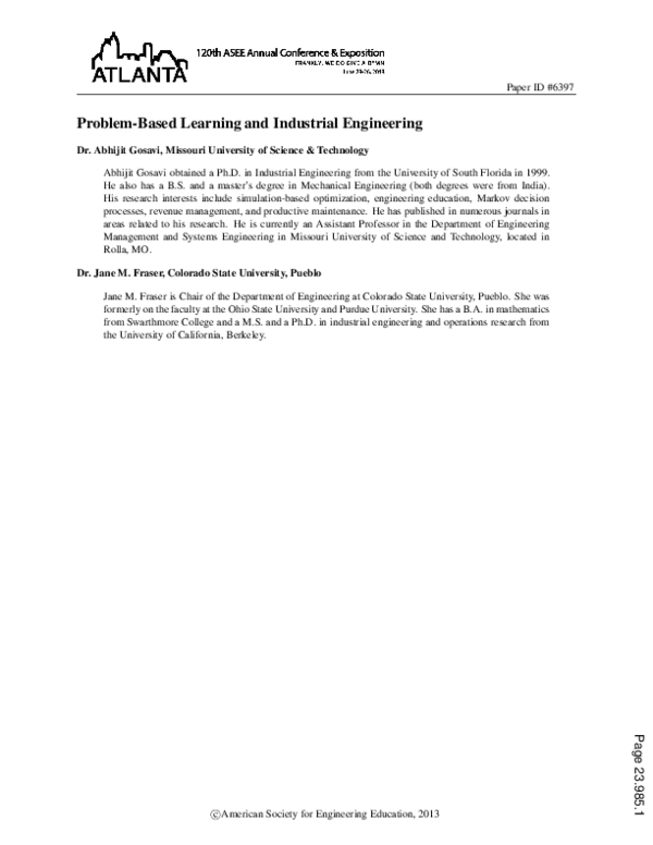 (PDF) Problem-Based Learning and Industrial Engineering