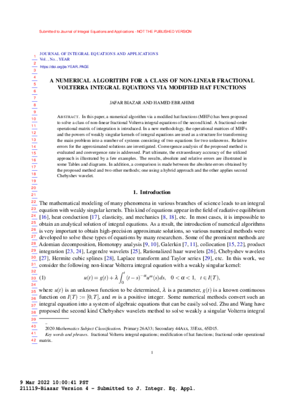 (PDF) A numerical algorithm for a class of nonlinear fractional Volterra integral equations via ...