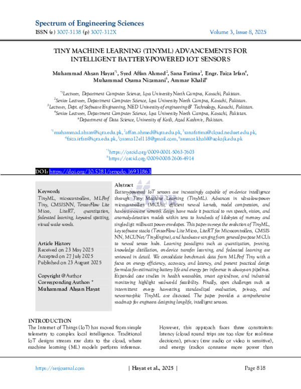 (PDF) TINY MACHINE LEARNING (TINYML) ADVANCEMENTS FOR INTELLIGENT ...