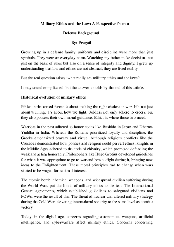 (PDF) Military Ethics and the Law: A Perspective from a Defense Background