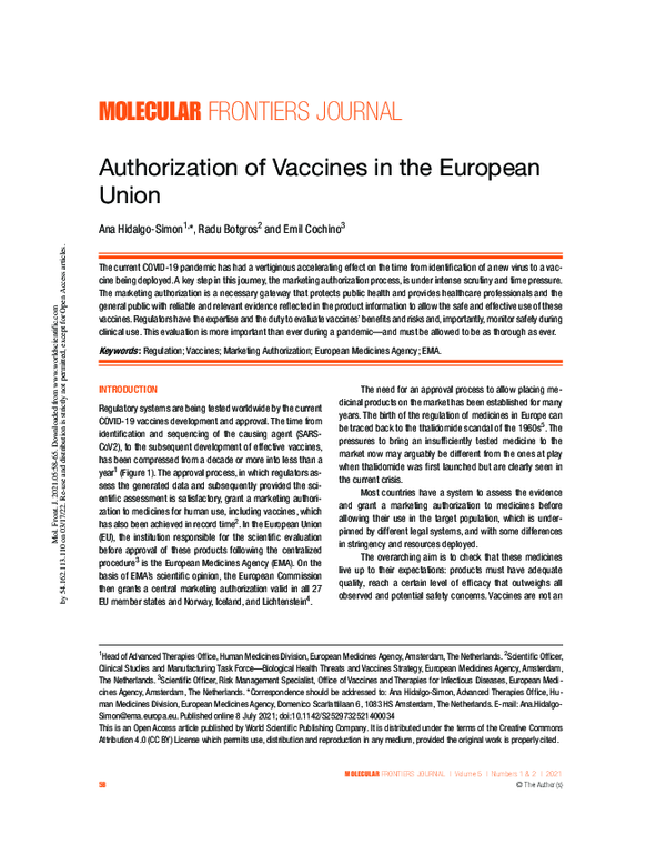 (PDF) Authorization of Vaccines in the European Union