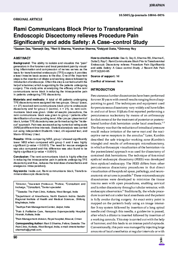 (PDF) Rami Communicans Block Prior to Transforaminal Endoscopic ...