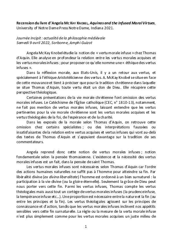 (PDF) Recension du livre d'Angela MC KAY KNOBEL, Aquinas and the ...