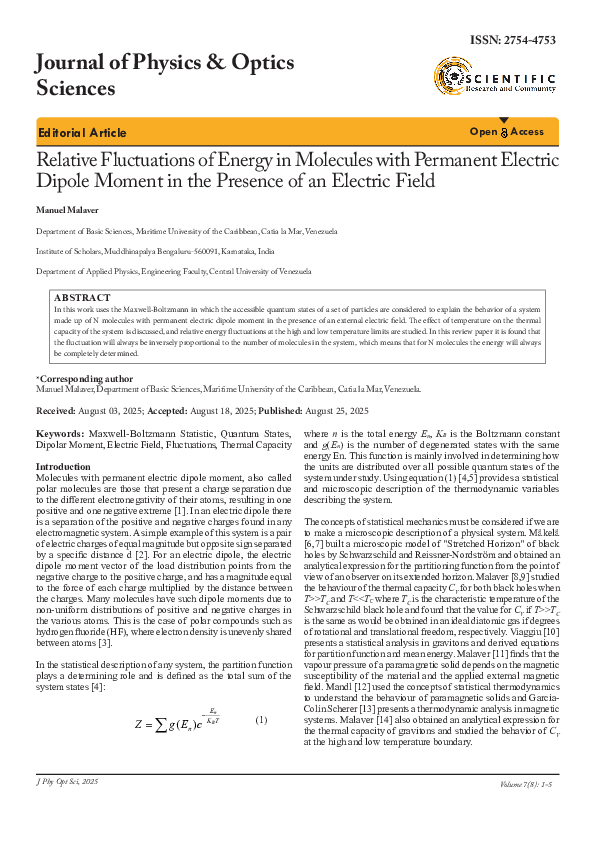 (PDF) Relative Fluctuations of Energy in Molecules with Permanent ...