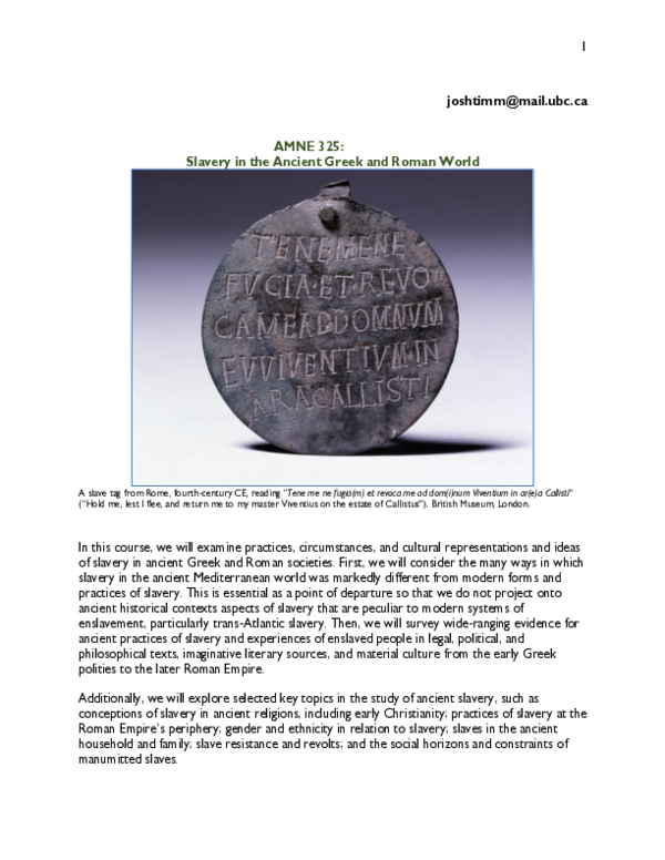 (PDF) "Slavery in the Ancient Greek and Roman World" syllabus (Ancient ...