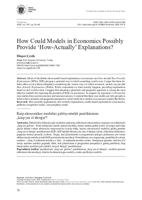 (PDF) How Could Models in Economics Possibly Provide 'How-Actually ...