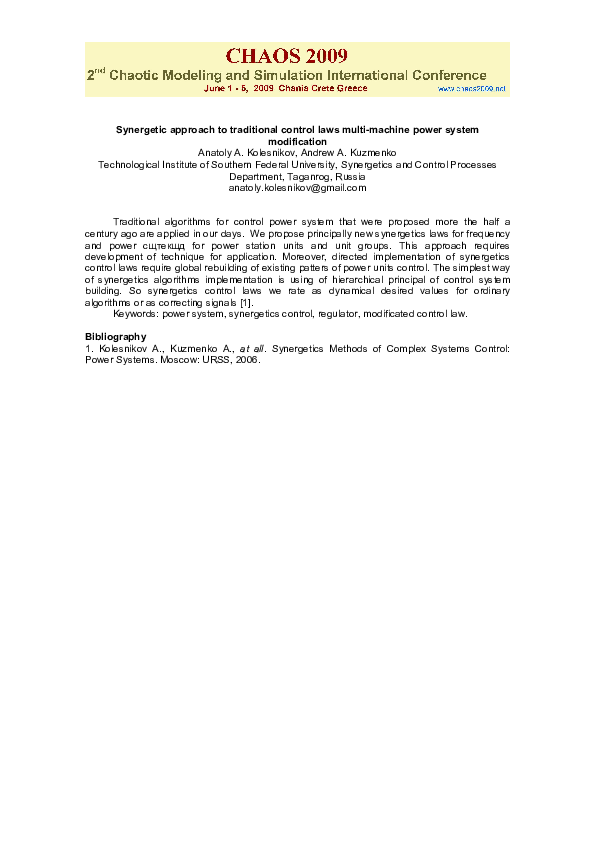 (PDF) Synergetic Approach to Traditional Control Laws Multi-Machine ...