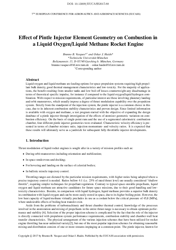 (PDF) Effect of Pintle Injector Element Geometry on Combustion in a ...