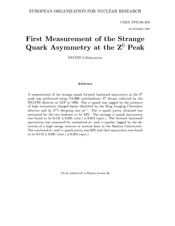 (PDF) First measurement of the strange quark asymmetry at the Z0 peak