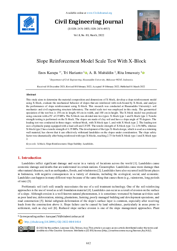 (PDF) Slope Reinforcement Model Scale Test With X-Block