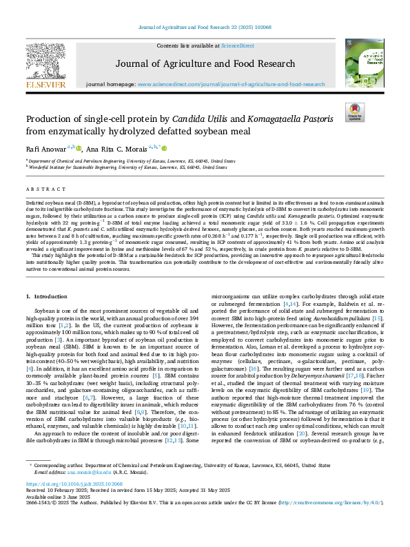 (PDF) Production of single-cell protein by Candida Utilis and ...
