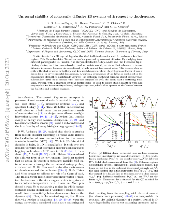 (PDF) Universal stability towards decoherence in quantum diffusive 1D ...
