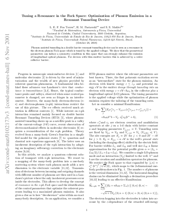 (PDF) Tuning a resonance in Fock space: Optimization of phonon emission in a resonant-tunneling ...