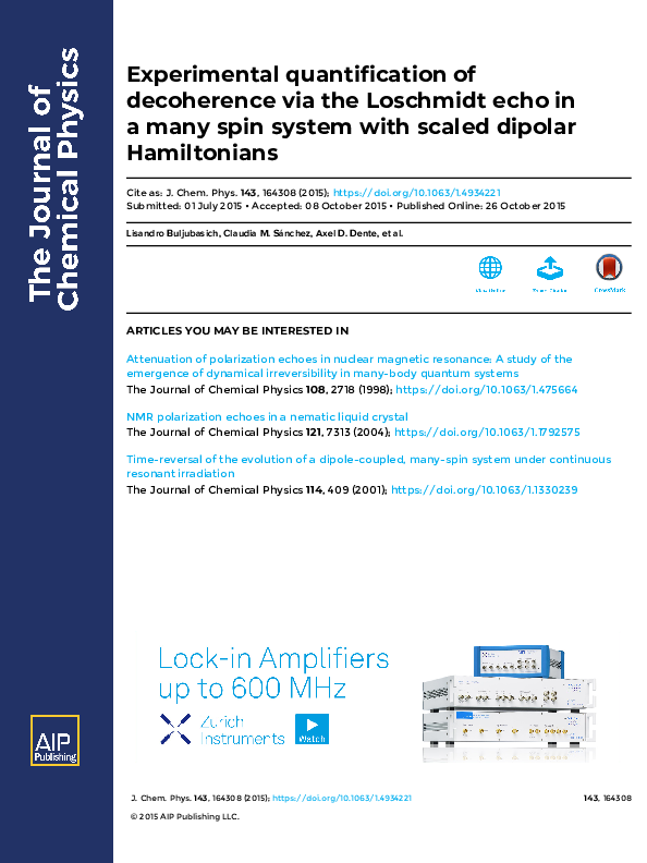 (PDF) Experimental quantification of decoherence via the Loschmidt echo ...