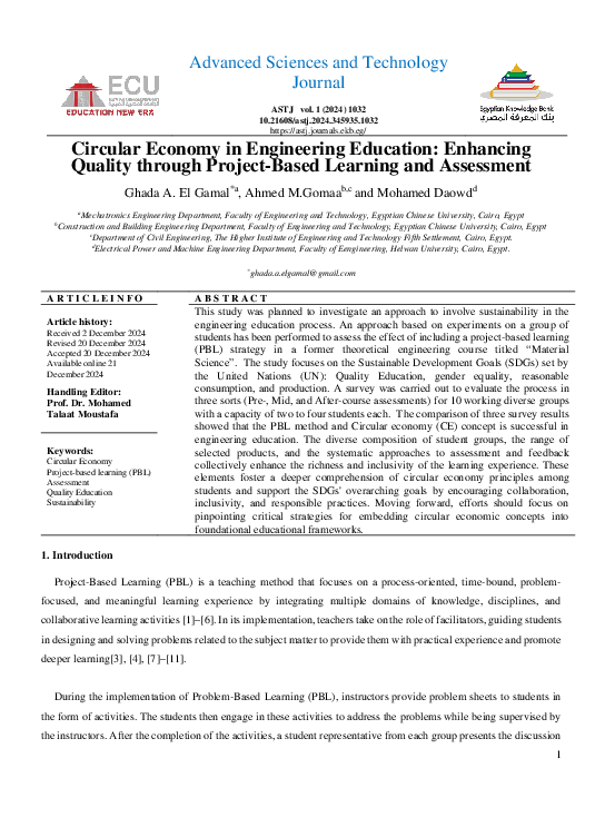 (PDF) Circular Economy in Engineering Education: Enhancing Quality through Project-Based ...