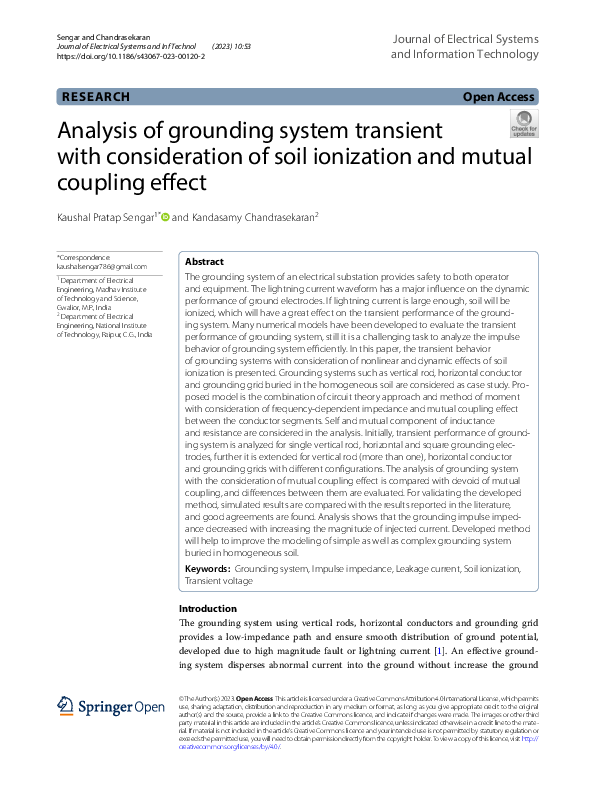(PDF) Analysis of grounding system transient with consideration of soil ionization and mutual ...