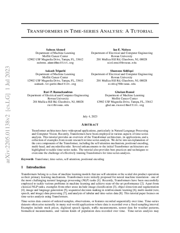 (PDF) Transformers in Time-series Analysis: A Tutorial