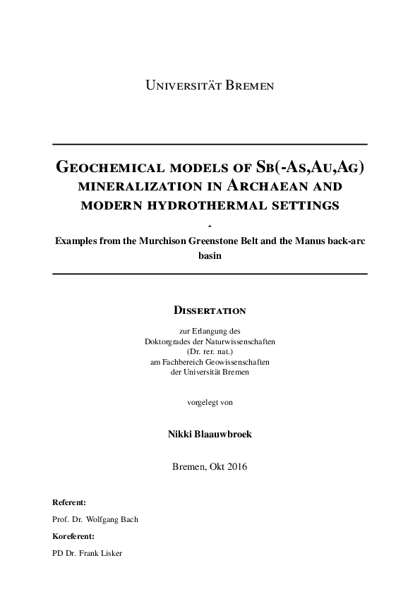 (PDF) Geochemical models of Sb(-As,Au,Ag) mineralization in the ...