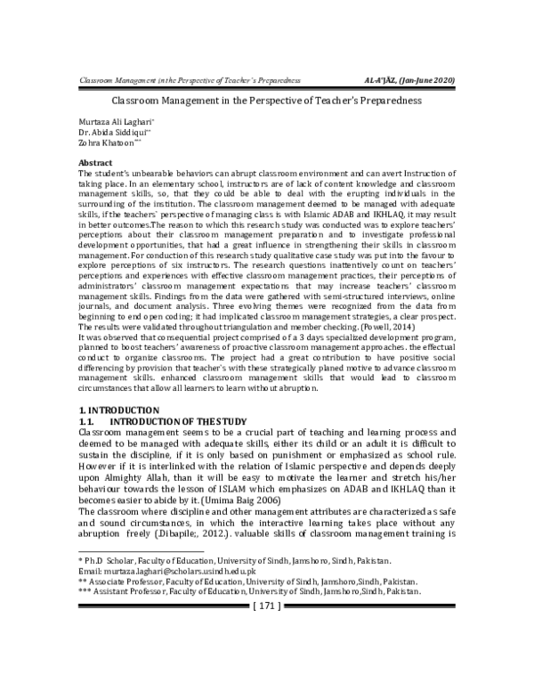 (PDF) E-16 Classroom Management in the Perspective of Teacher’s ...