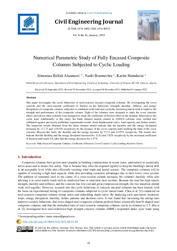 (PDF) Numerical Parametric Study of Fully Encased Composite Columns Subjected to Cyclic Loading