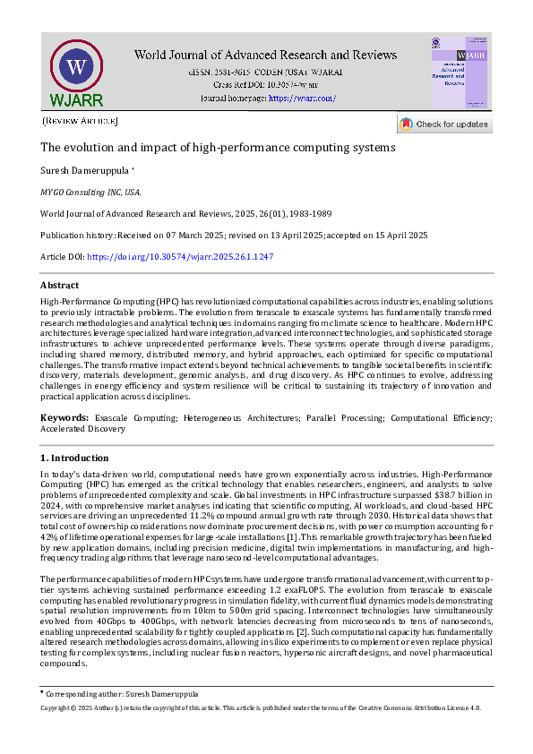 (PDF) The evolution and impact of high-performance computing systems
