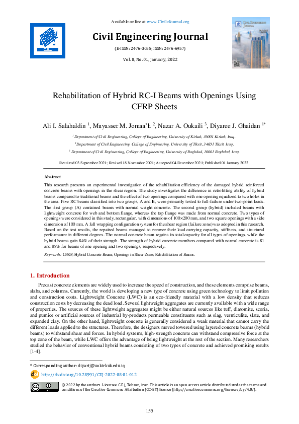 (PDF) Rehabilitation of Hybrid RC-I Beams with Openings Using CFRP Sheets