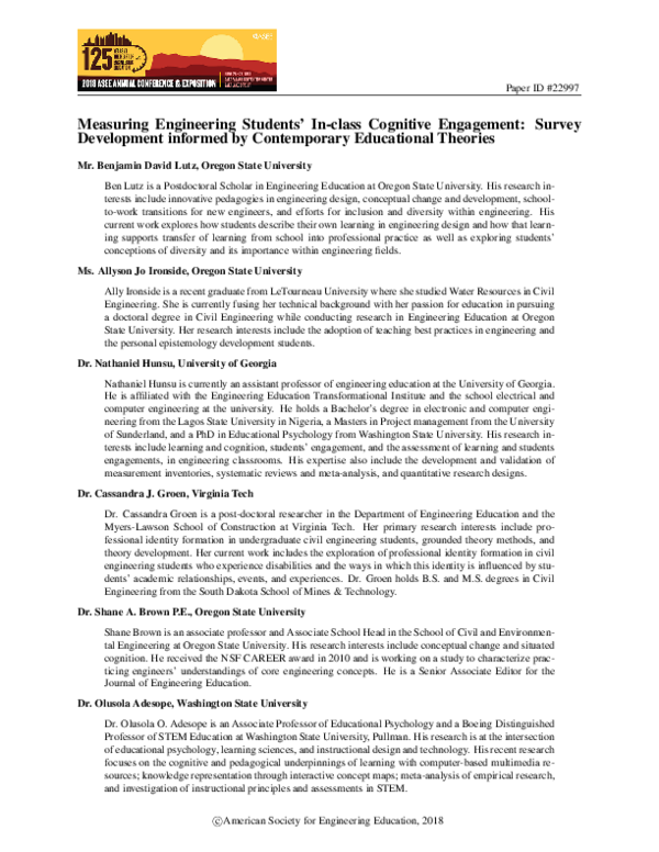 (PDF) Measuring Engineering Students’ In-class Cognitive Engagement ...