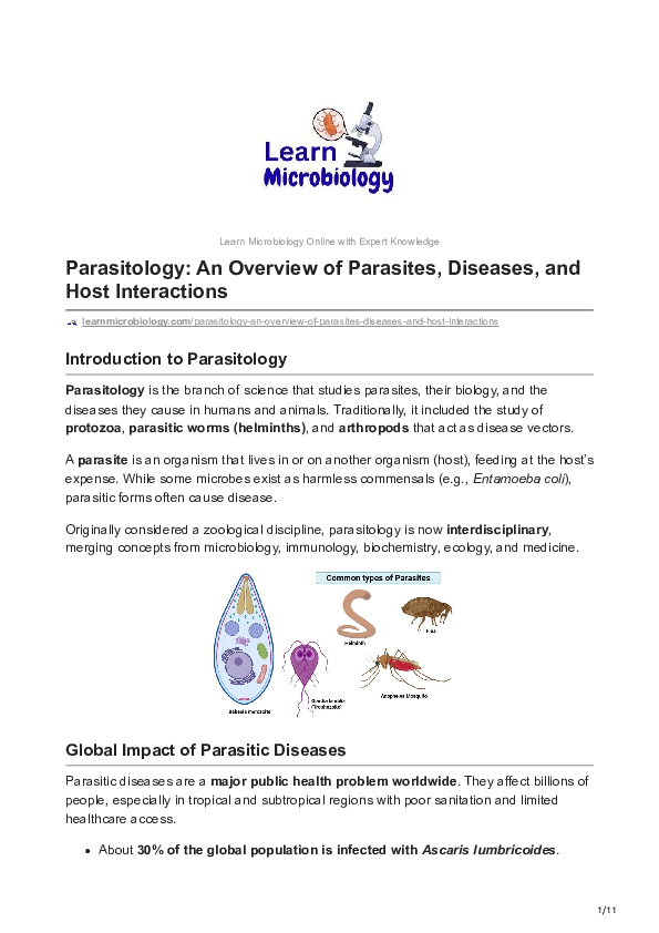 (PDF) Parasitology: An Overview of Parasites, Diseases, and Host ...