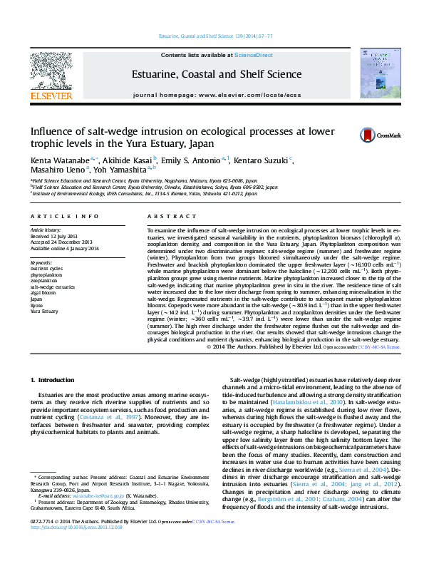 (PDF) Influence of salt-wedge intrusion on ecological processes at ...