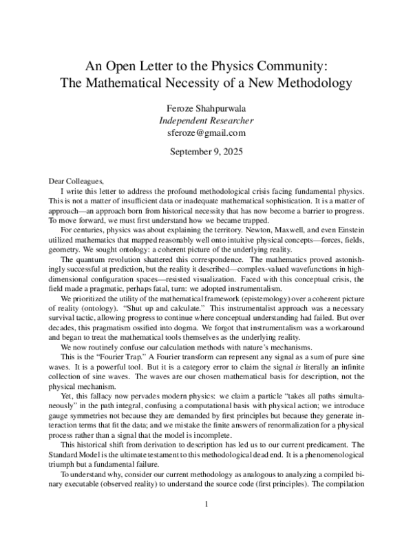 (PDF) An Open Letter to the Physics Community: The Mathematical ...