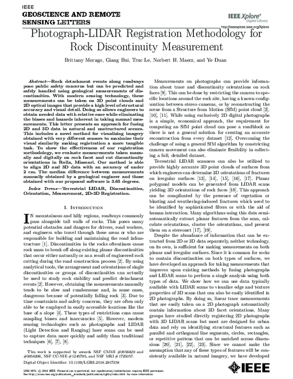(PDF) Photograph LIDAR Registration Methodology for Rock Discontinuity ...