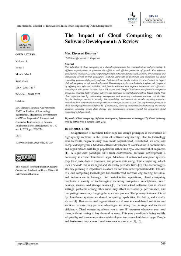 (PDF) The Impact of Cloud Computing on Software Development: A Review