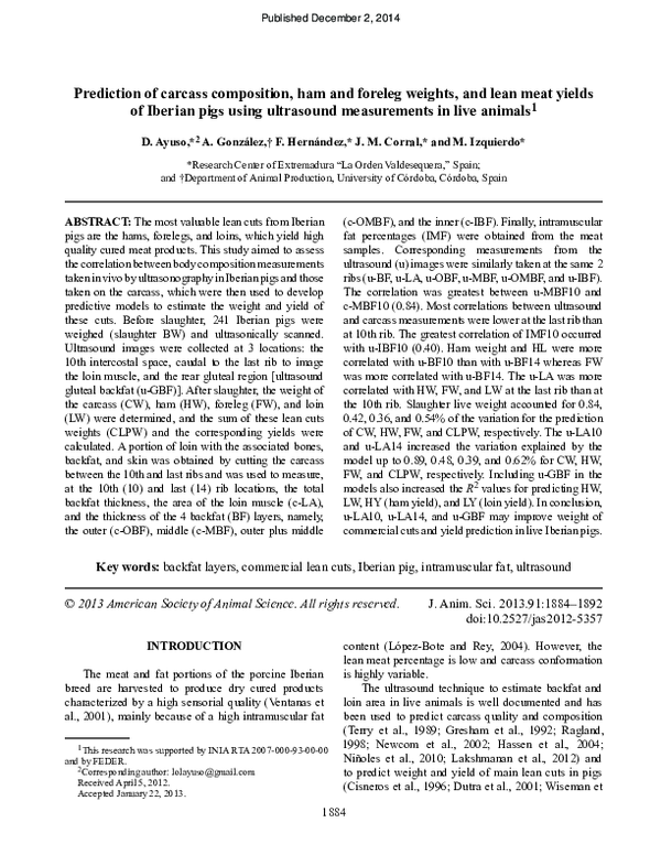 (PDF) Prediction of carcass composition, ham and foreleg weights, and lean meat yields of ...