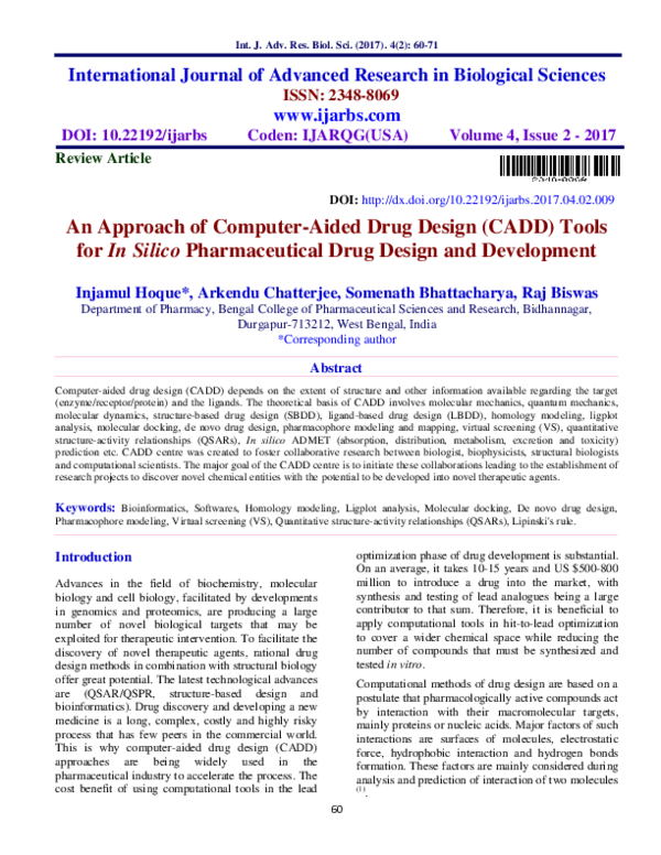 (PDF) An Approach of Computer-Aided Drug Design (CADD) Tools for In ...