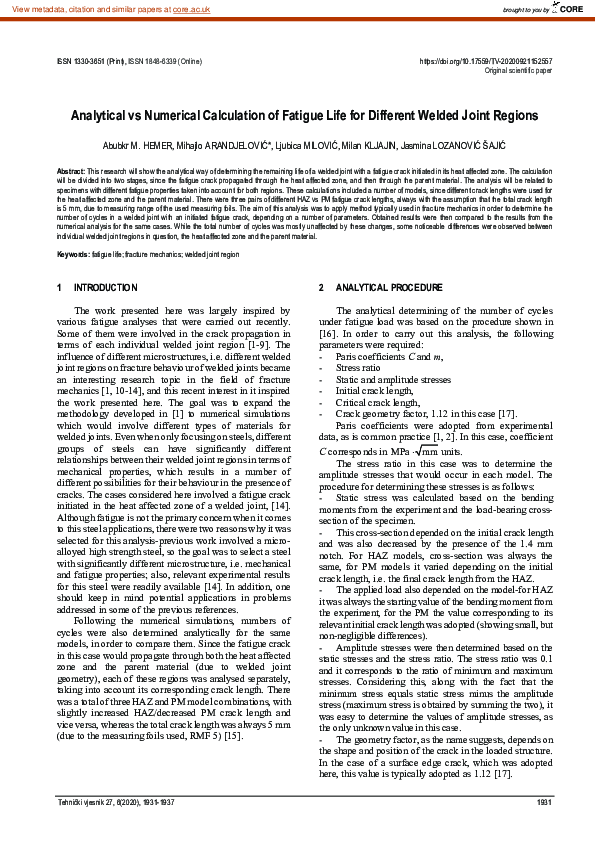 (PDF) Analytical vs Numerical Calculation of Fatigue Life for Different ...