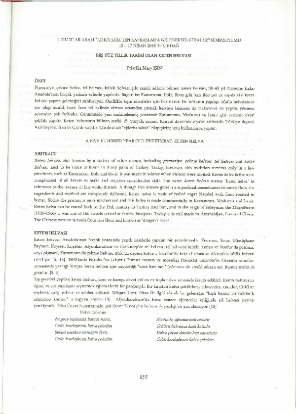 (PDF) "Beş Yüz Yıllık Tarihi Olan Keten Helvası"