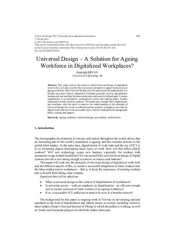 (PDF) Universal Design – A Solution for Ageing Workforce in Digitalized Workplaces?