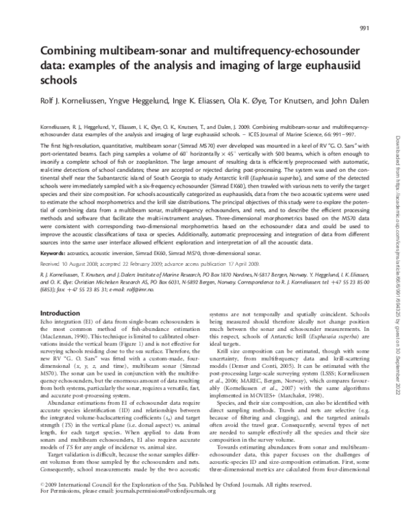 (PDF) Combining multibeam-sonar and multifrequency-echosounder data: examples of the analysis ...